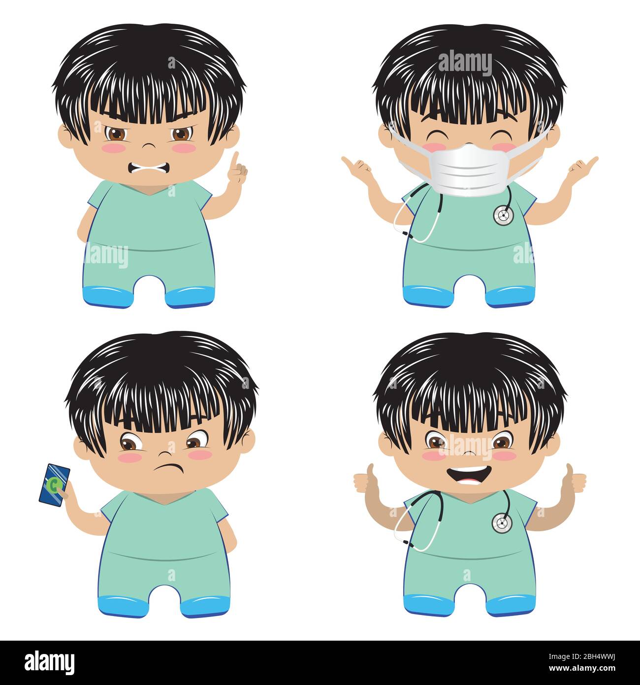 Cartoon professional male medical staff in scrubs with equipment Stock ...