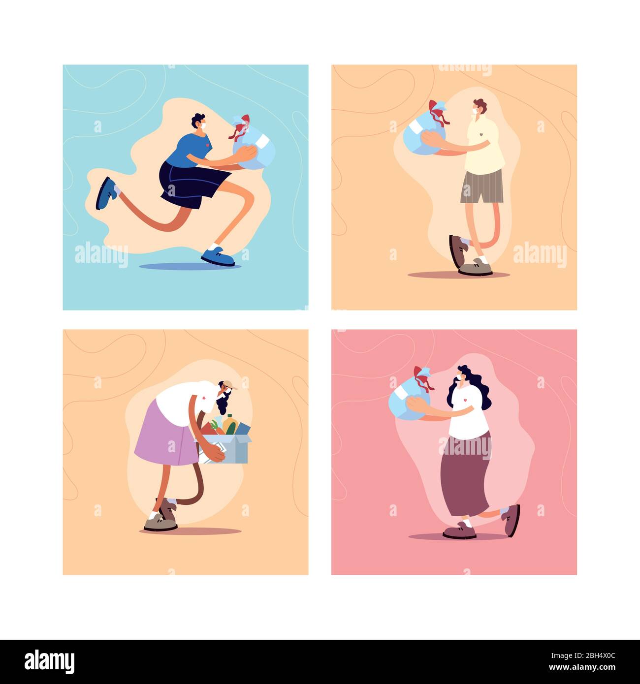 set of cards with people give charity donation vector illustration ...