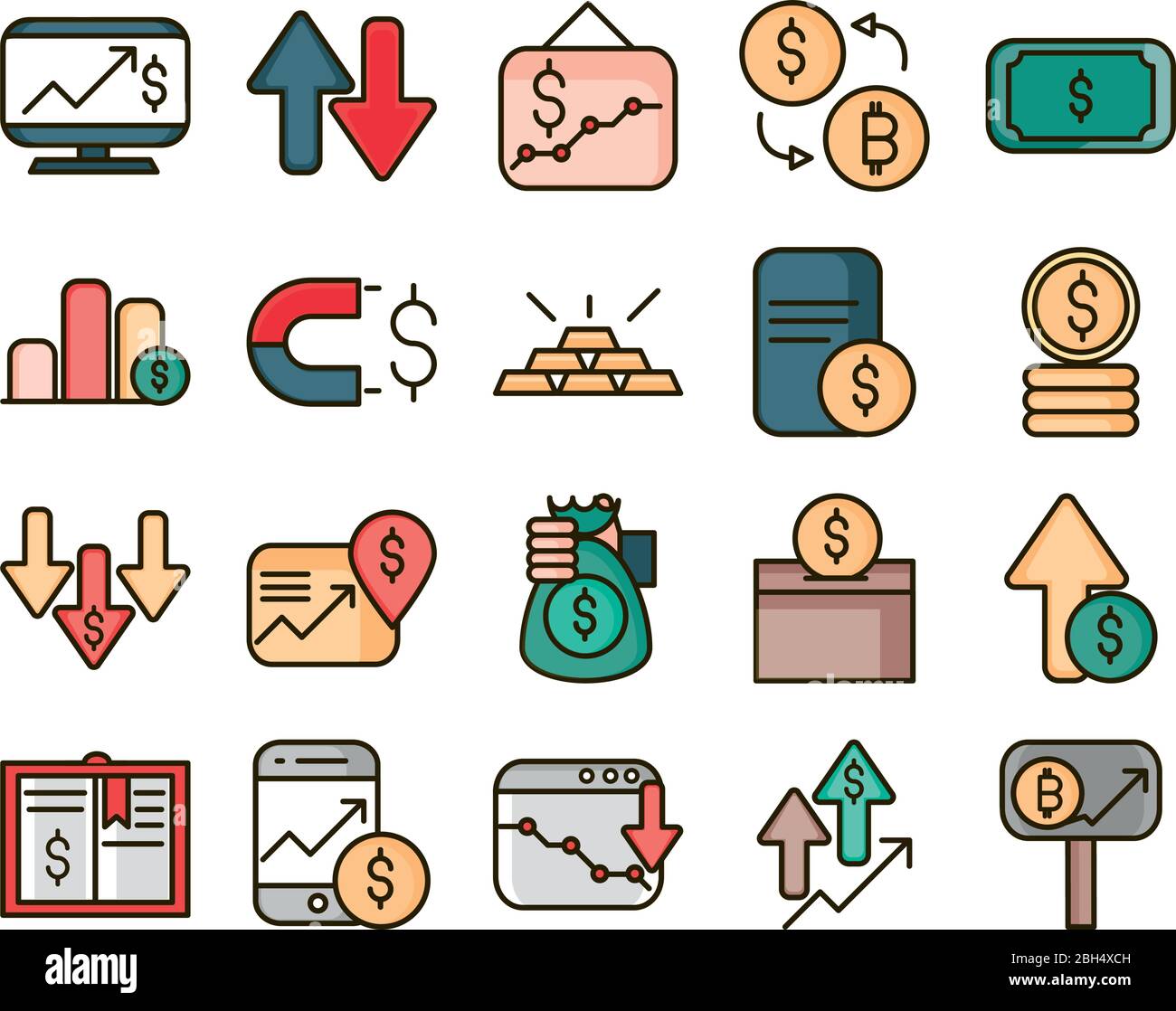 stock market financial business economy money icons set vector ...