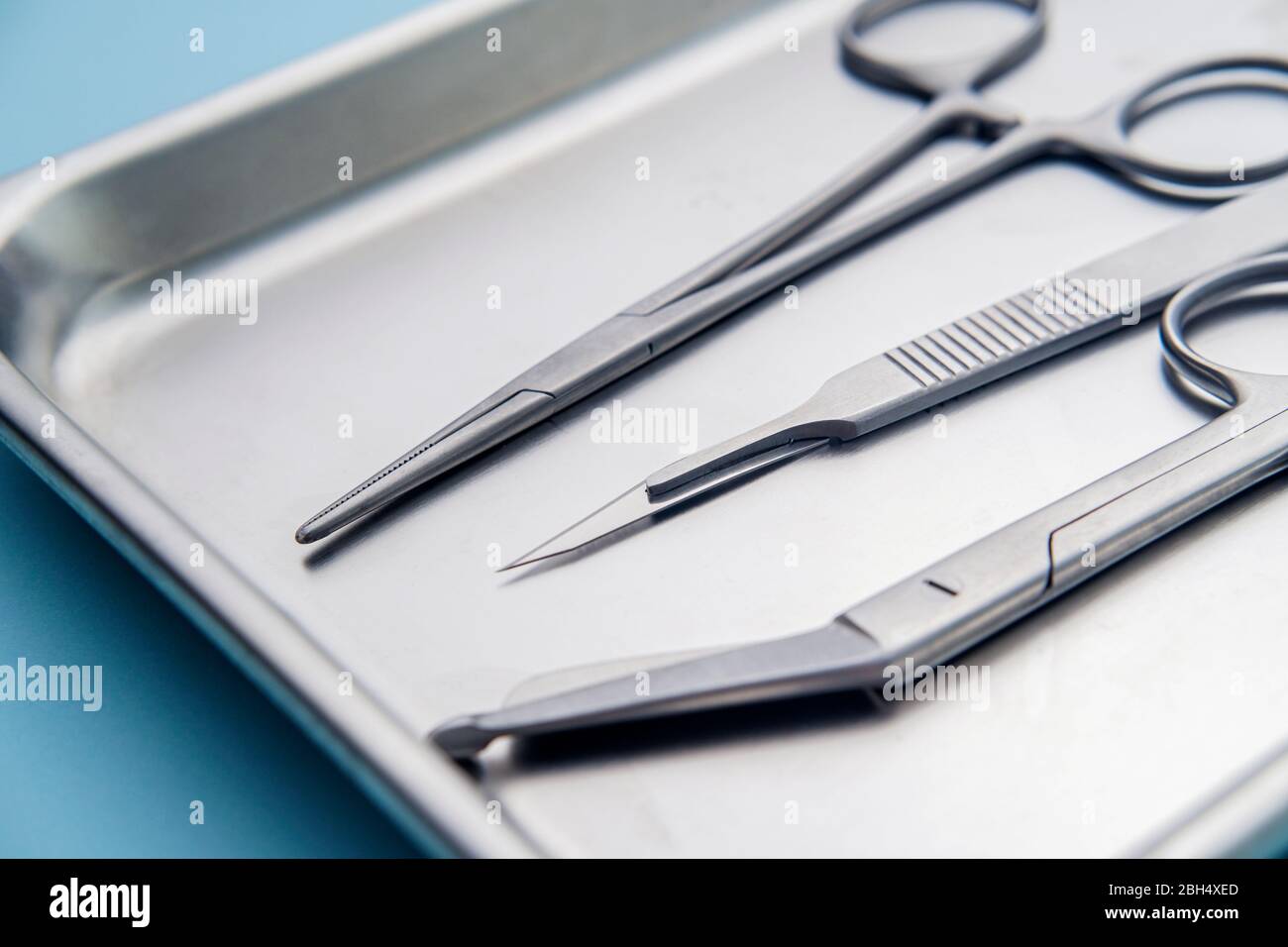 Forceps and scalpel on tray Stock Photo - Alamy