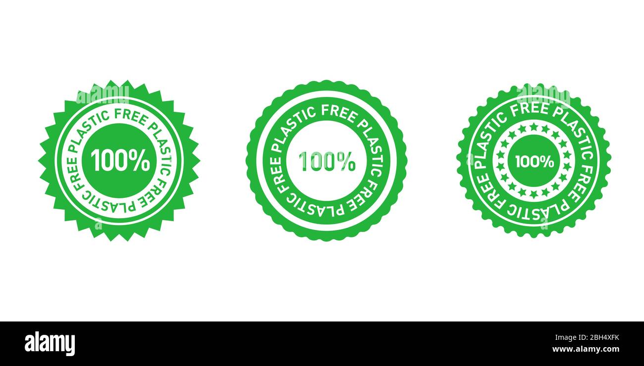 Set of plastic free green certificate emblem labels. Eco friendly ...