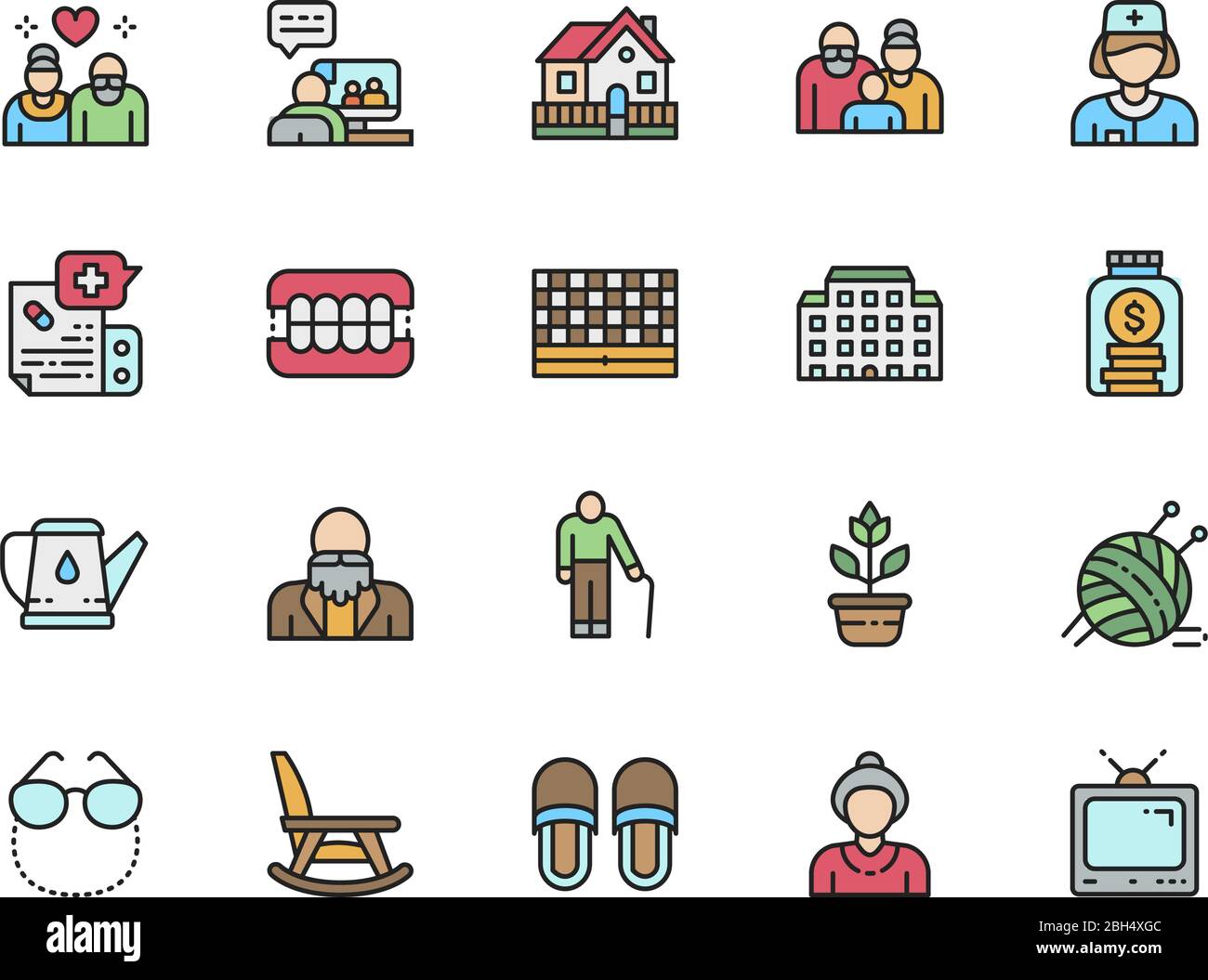 Old people line icons hi-res stock photography and images - Alamy