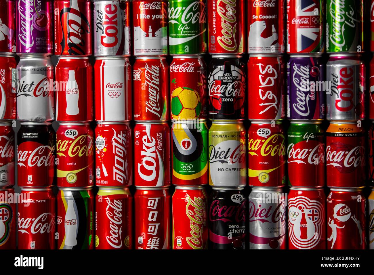 Atlanta, Georgia, USA April 4, 2020: Coca Cola background of many ...