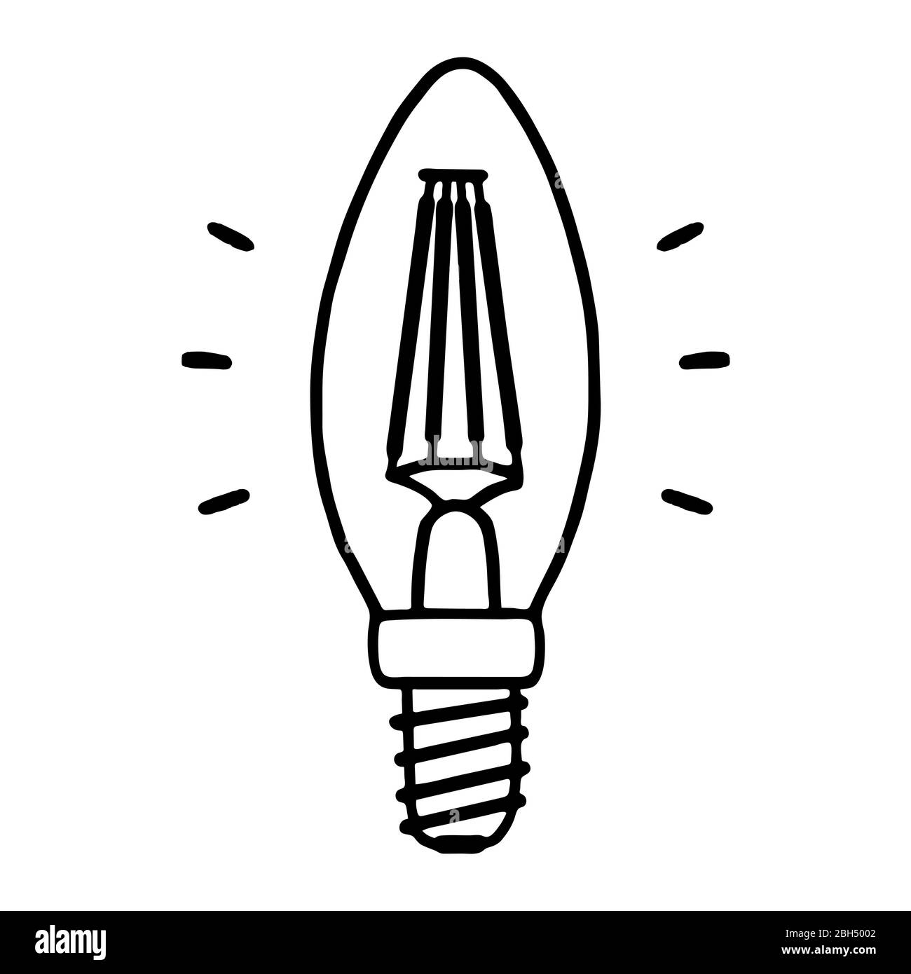 drawing of a shiny light bulb on a white background. Isolated object ...