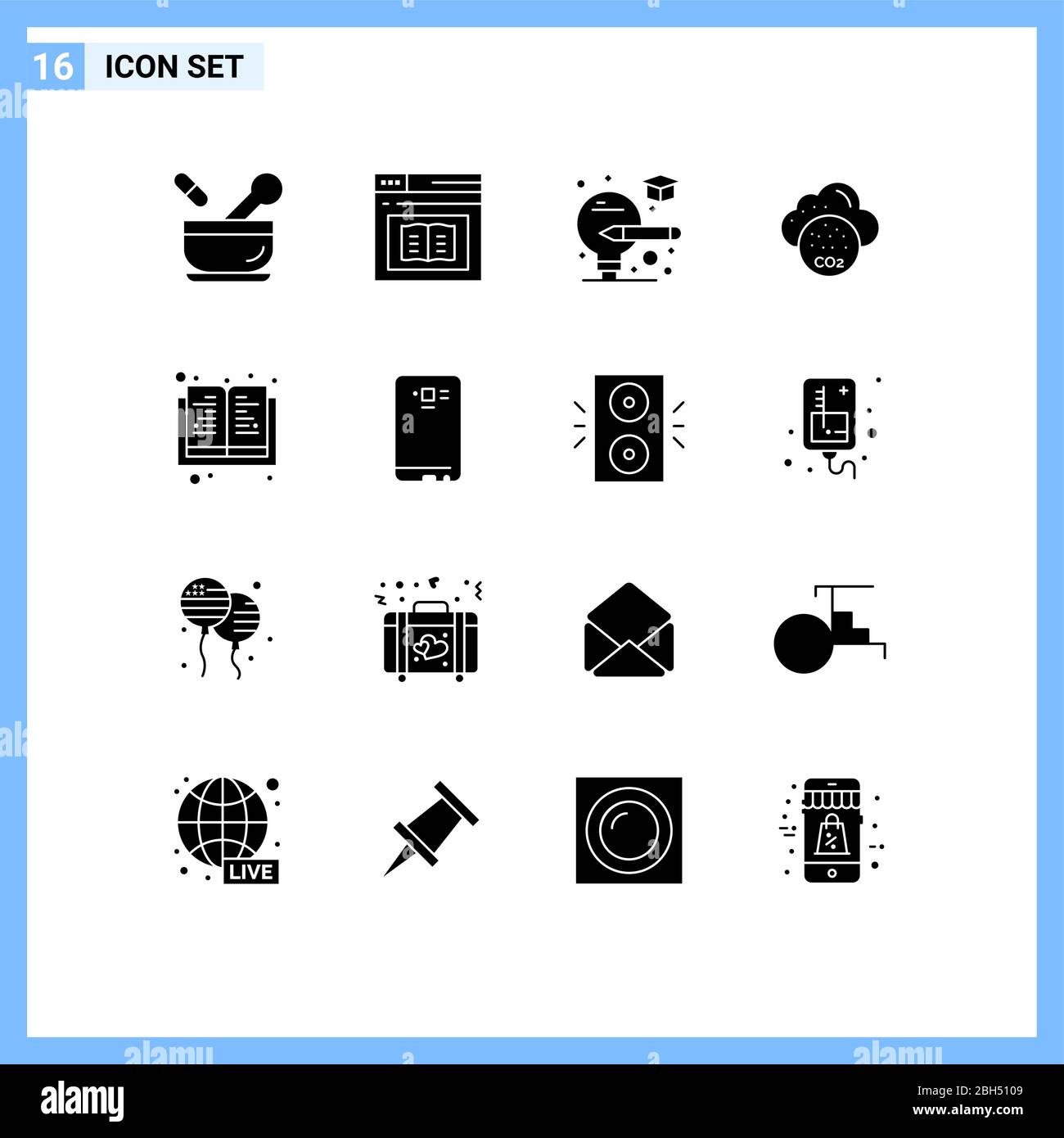 16 Thematic Vector Solid Glyphs and Editable Symbols of book, co ...