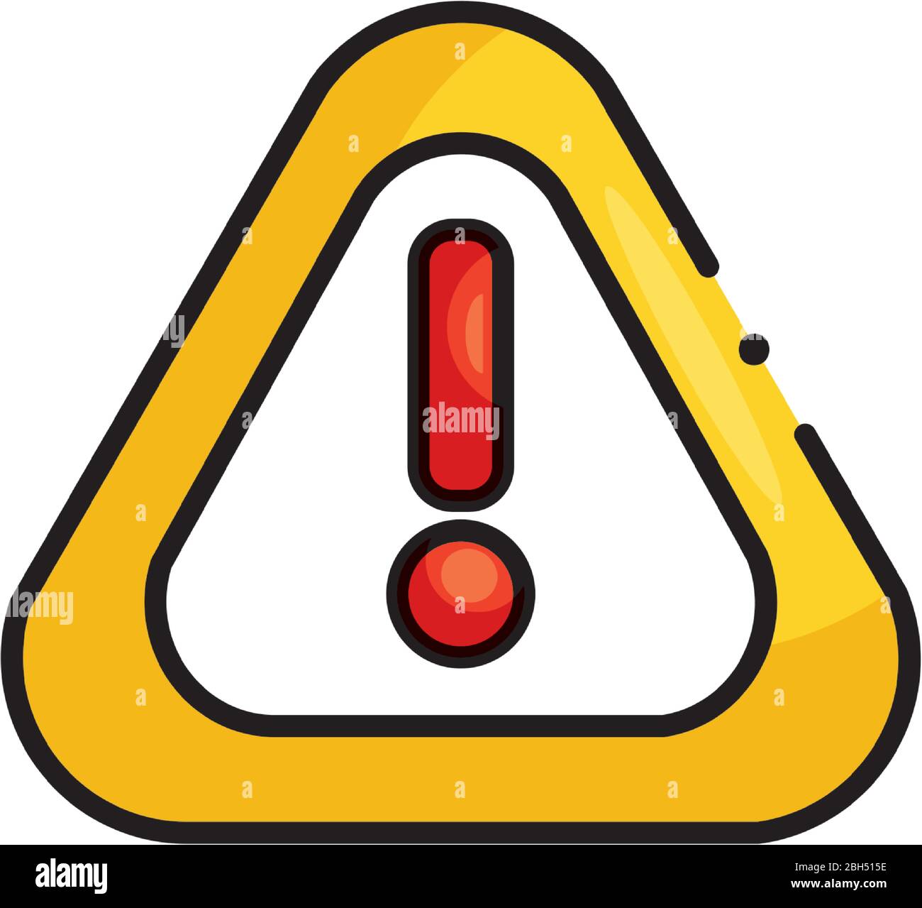 warning sign icon over white background, line color style, vector ...