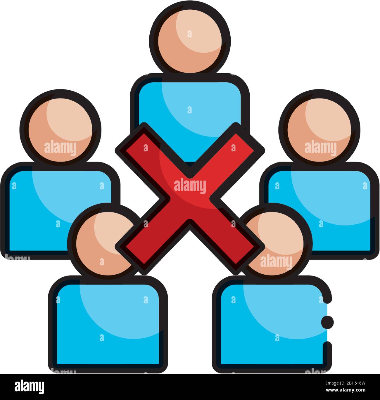 prohibited people together symbol, crowd and cross icon over white ...