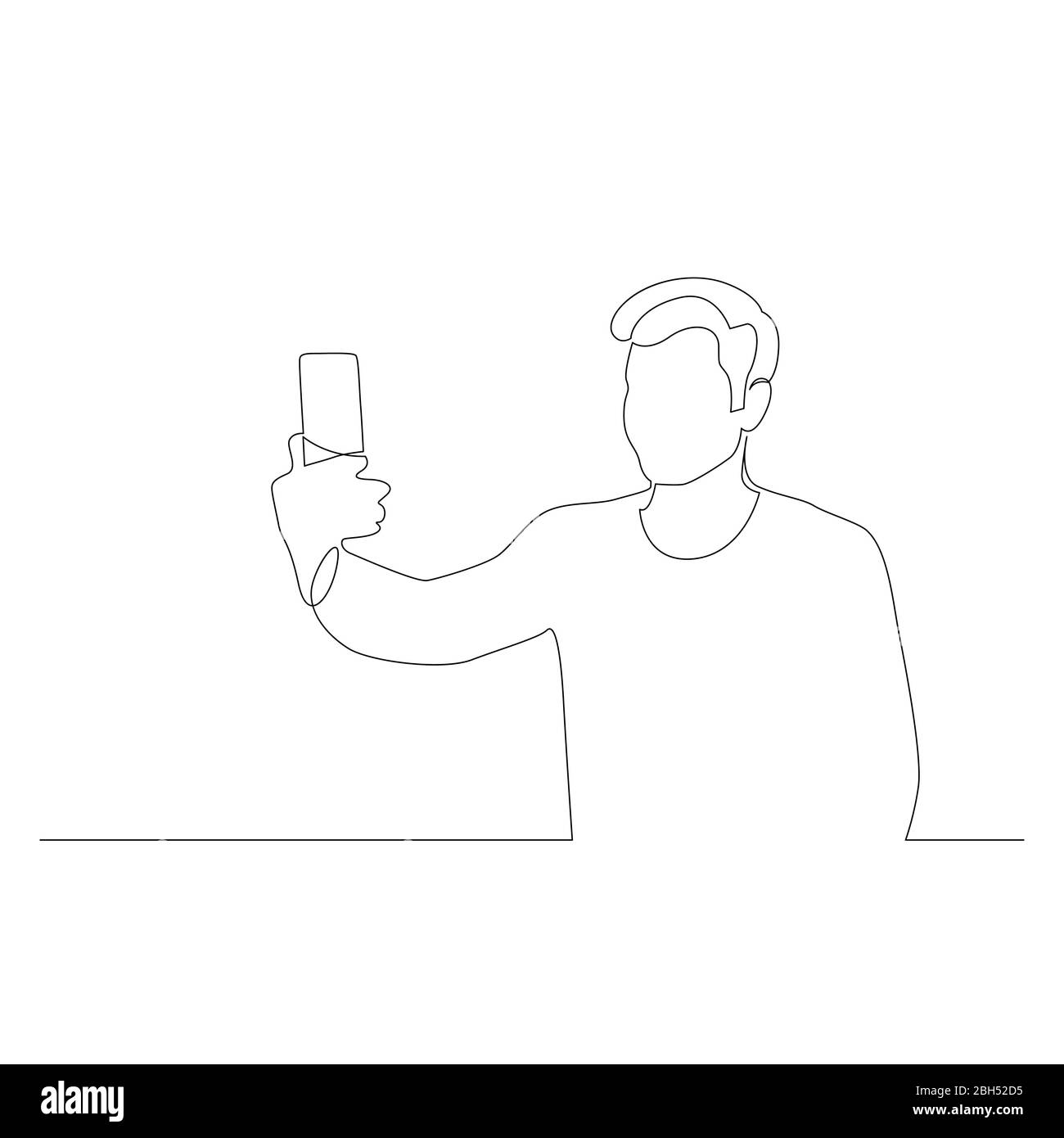 Continuous one line man taking selfie using smartphone. Vector ...