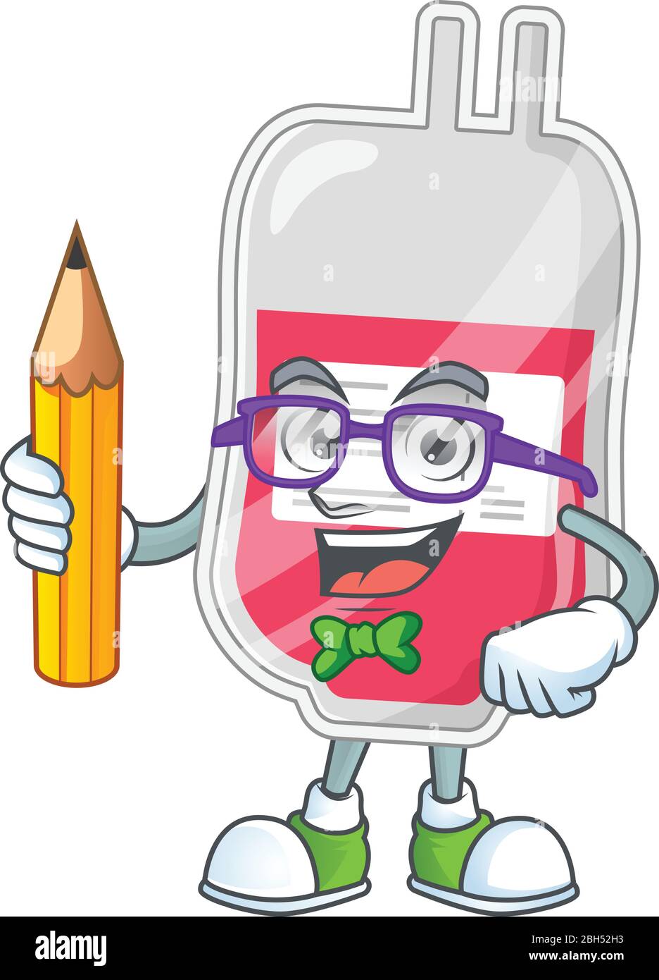 Bag of blood student cartoon character studying with pencil Stock ...