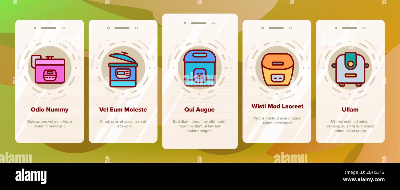 Rice Cooker Equipment Onboarding Icons Set Vector Stock Vector Image ...