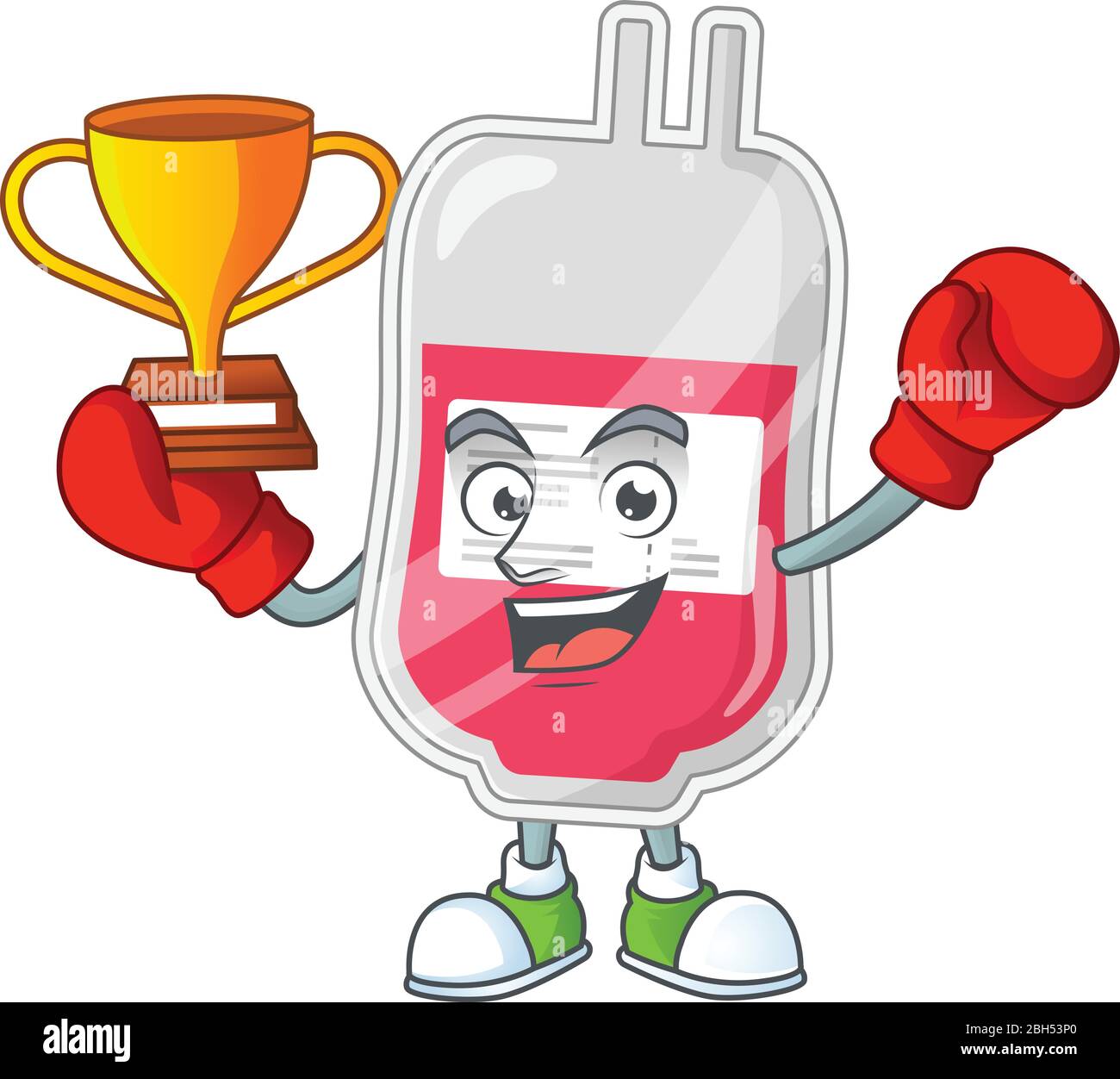 Proudly face of boxing winner bag of blood presented in cartoon ...