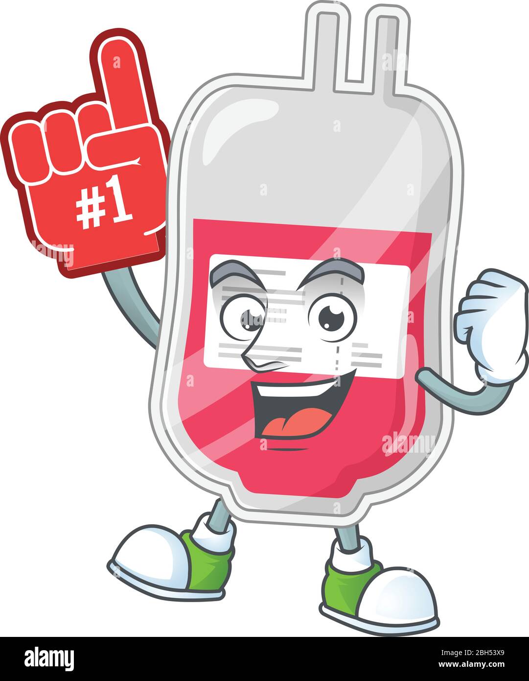 Cartoon character concept of bag of blood holding red foam finger Stock ...