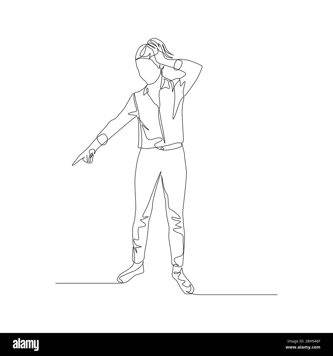 Continuous one line woman points the direction with her forefinger down ...