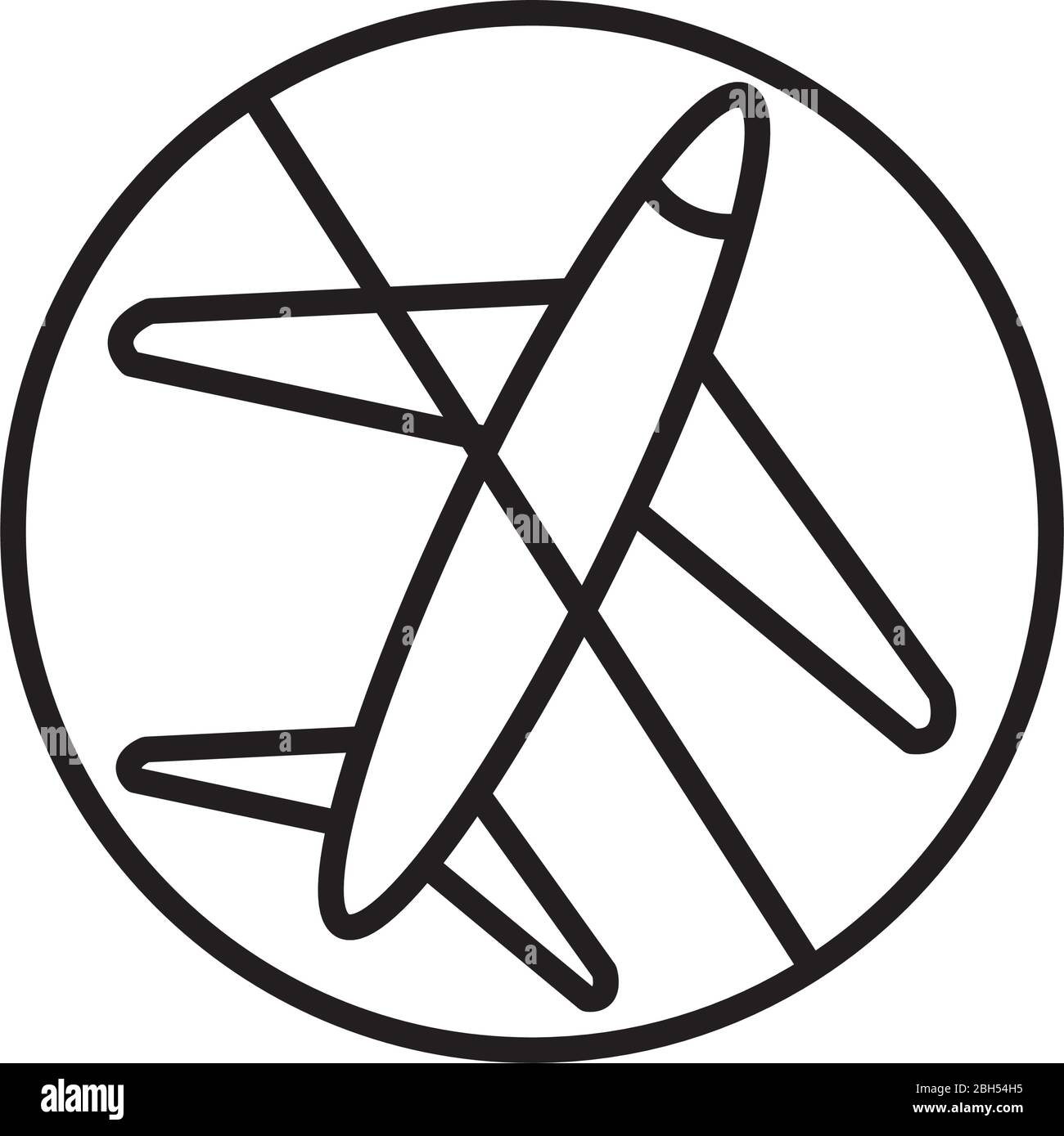forbidden sign with airplane icon over white background, line style ...