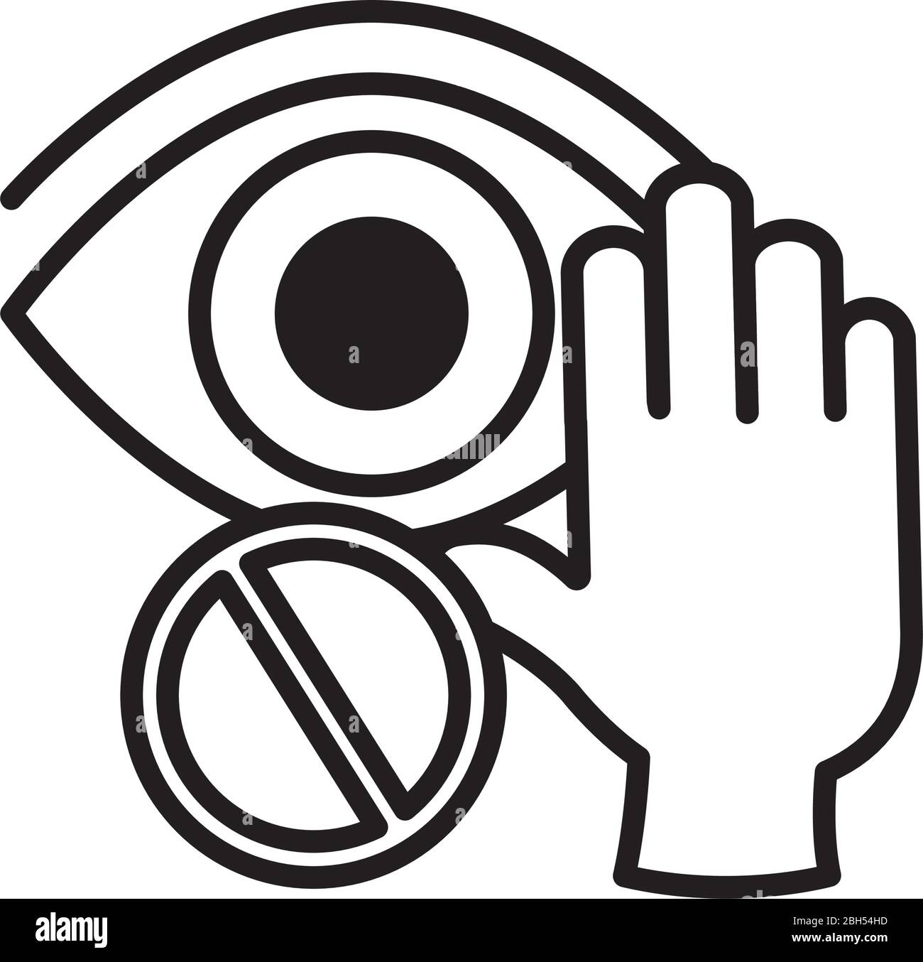 forbidden touch the eyes with the hands over white background, line ...