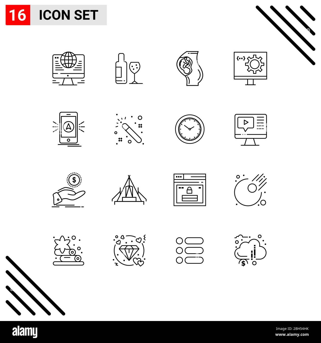 16 Thematic Vector Outlines and Editable Symbols of programming, develop, pregnancy, computer ...