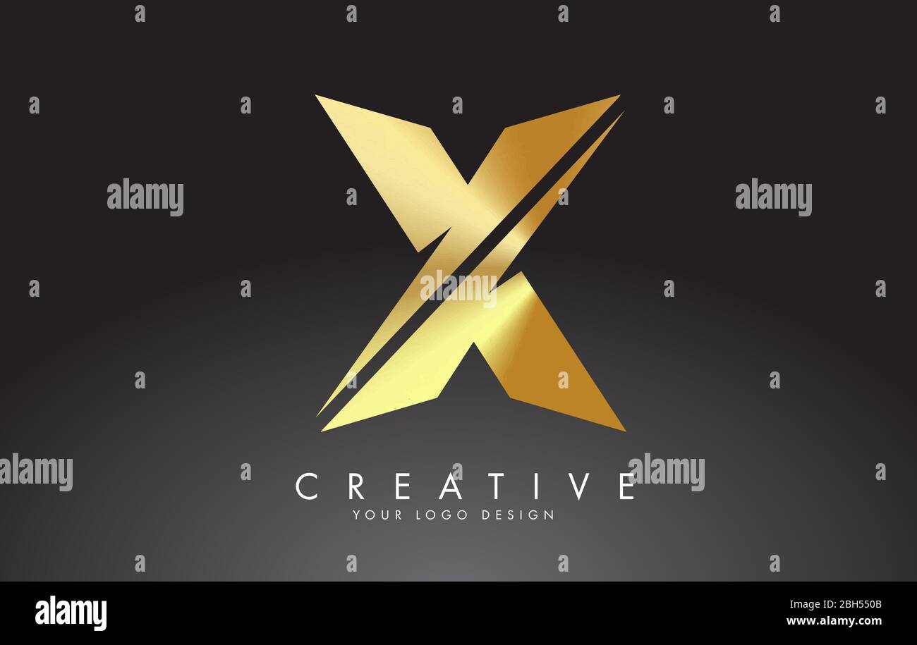 Golden X letter logo design with creative cuts. Creative vector ...