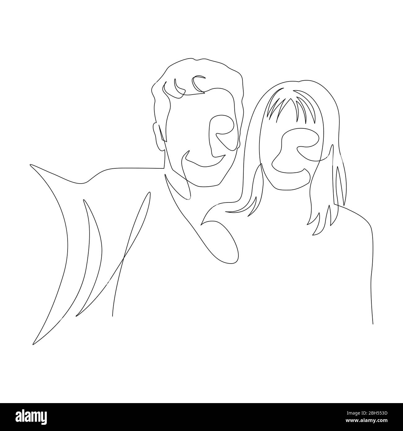 Continuous one line selfie of a couple in love. Vector illustration ...