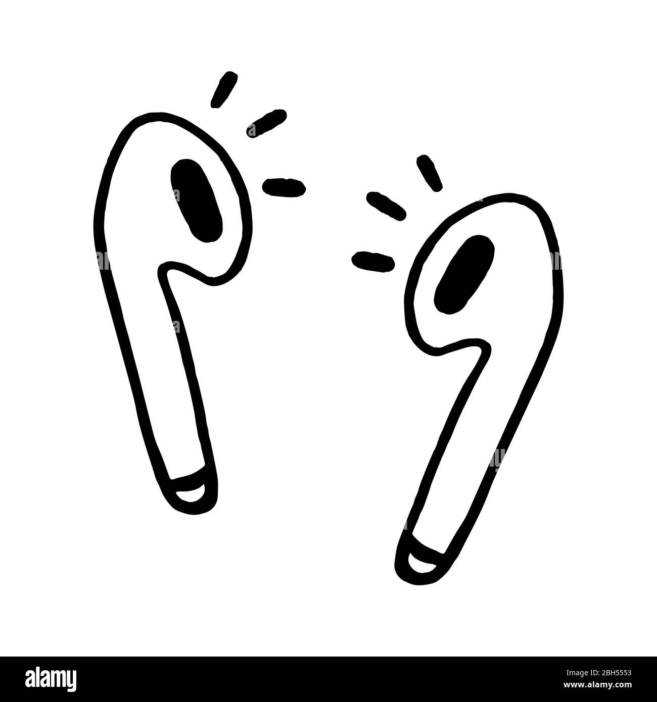 Doodle style wireless headphones on a white background. A device for ...