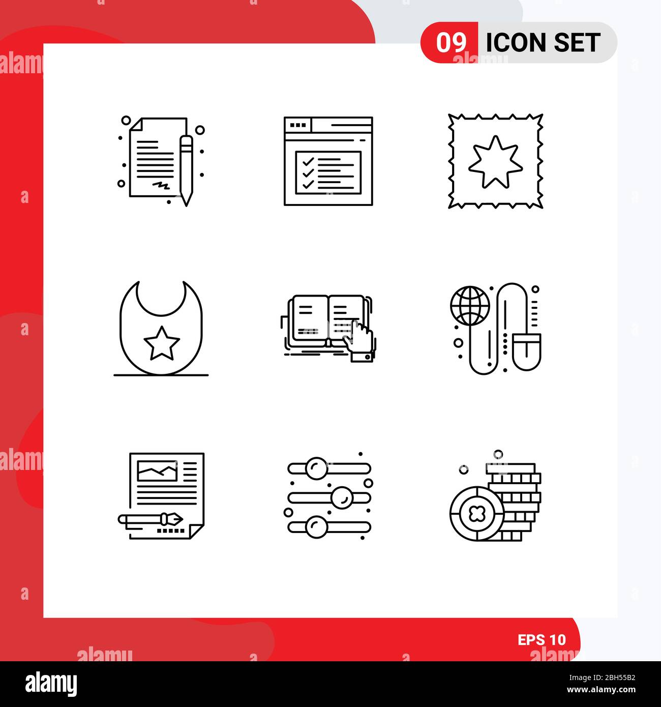 9 Universal Outline Signs Symbols of literature, lesson, text, book ...