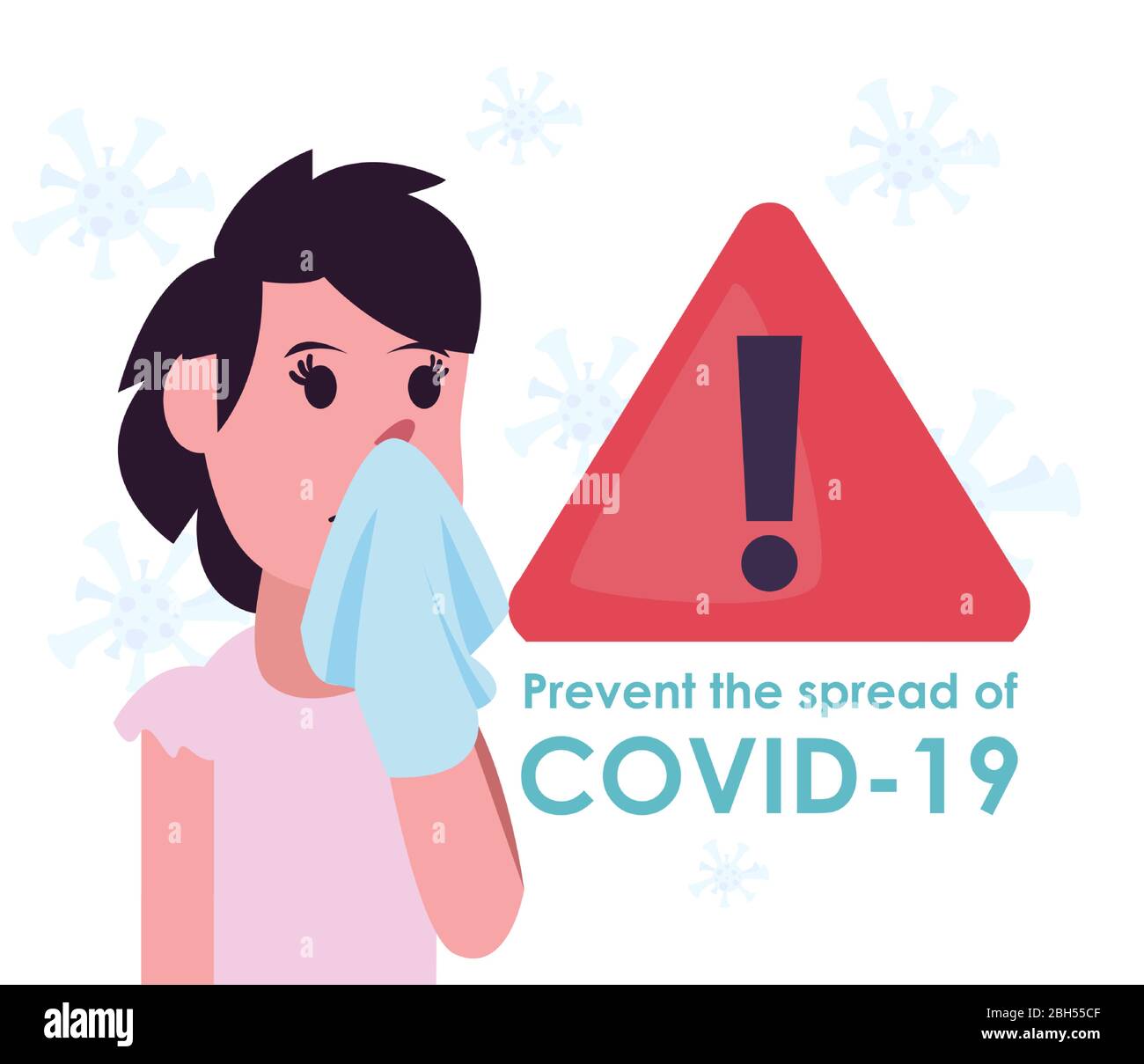 Woman with cold alarm and covid 19 virus design of 2019 ncov cov ...
