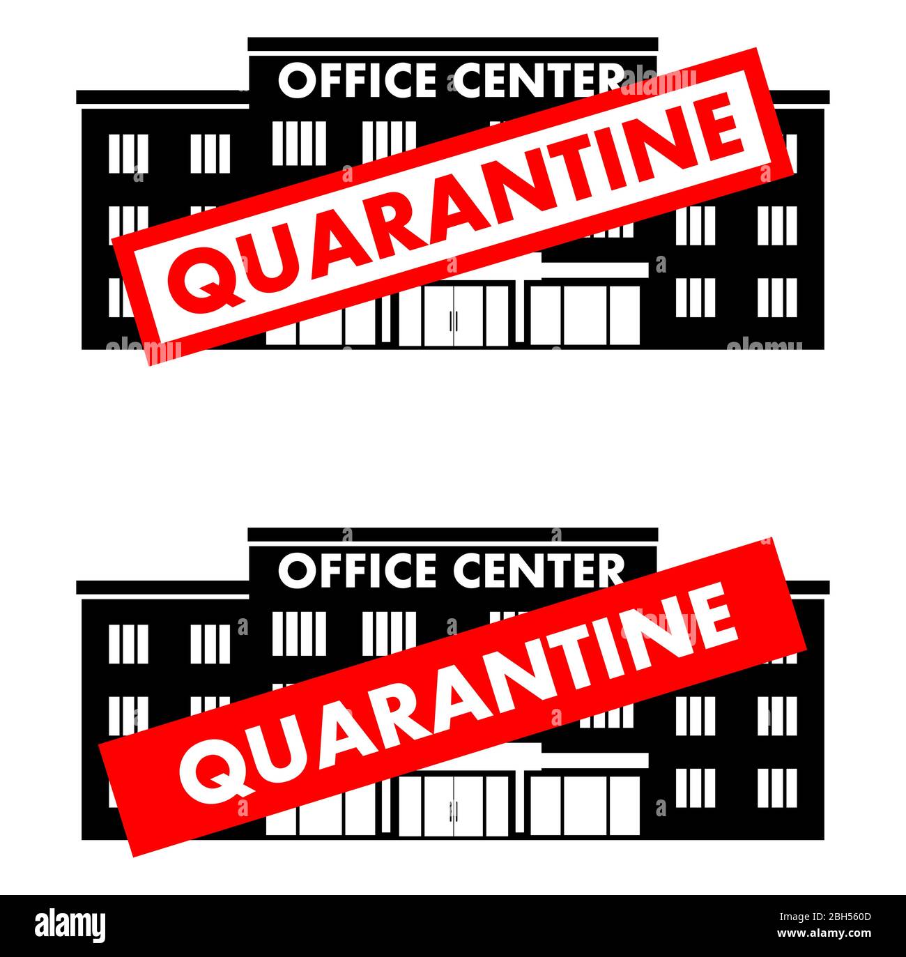 Virus concept. Quarantine sign on the background of office center ...