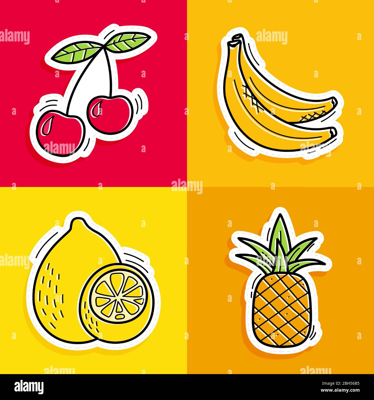 Stickers of hand drawn fruits in doodle style on pale background.Fruits ...