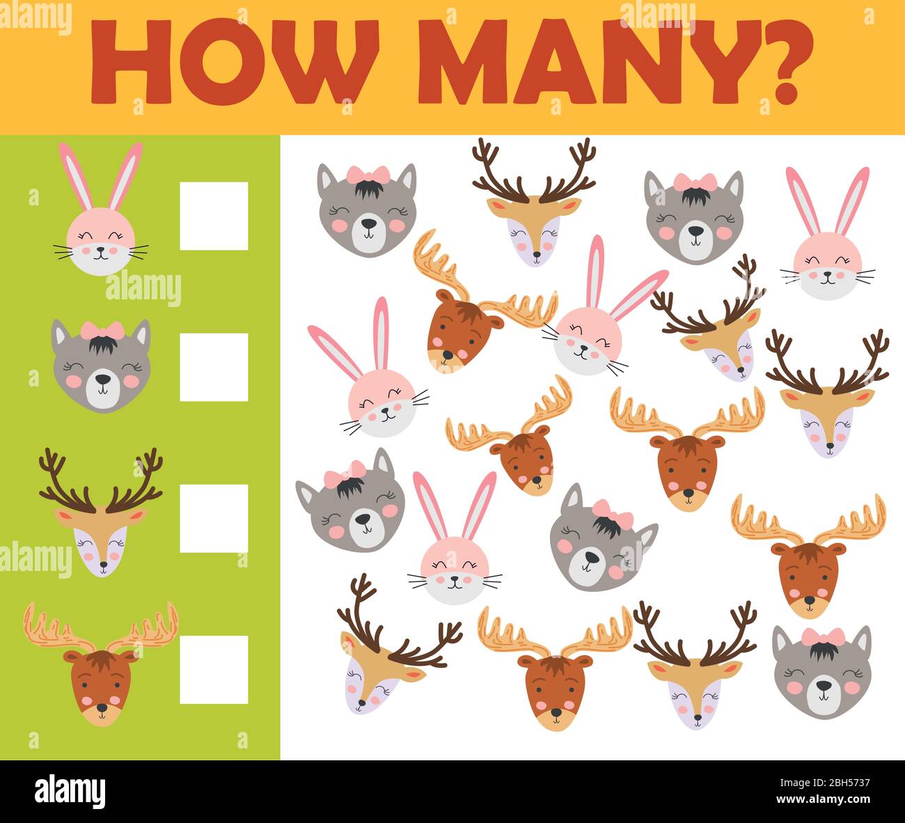 Counting animal games for preschool kids sheet layout in colorful ...