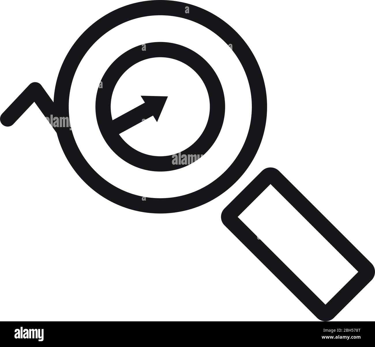 descending arrow and magnifying glass over white background, line style ...