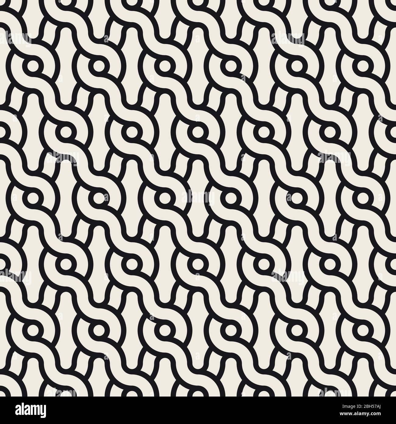 Vector seamless pattern. Monochrome wavy stripes background. Decorative geometric interlaced ...