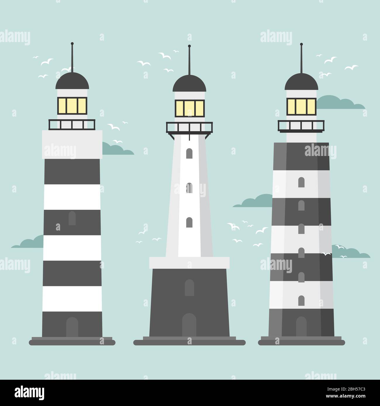 Lighthouses. Set of of large lighthouses over blue background Stock ...