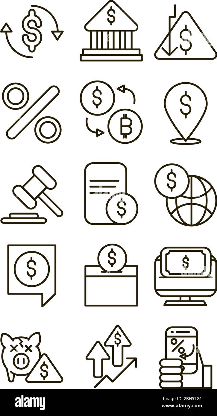 stock market financial business economy money icons set vector ...
