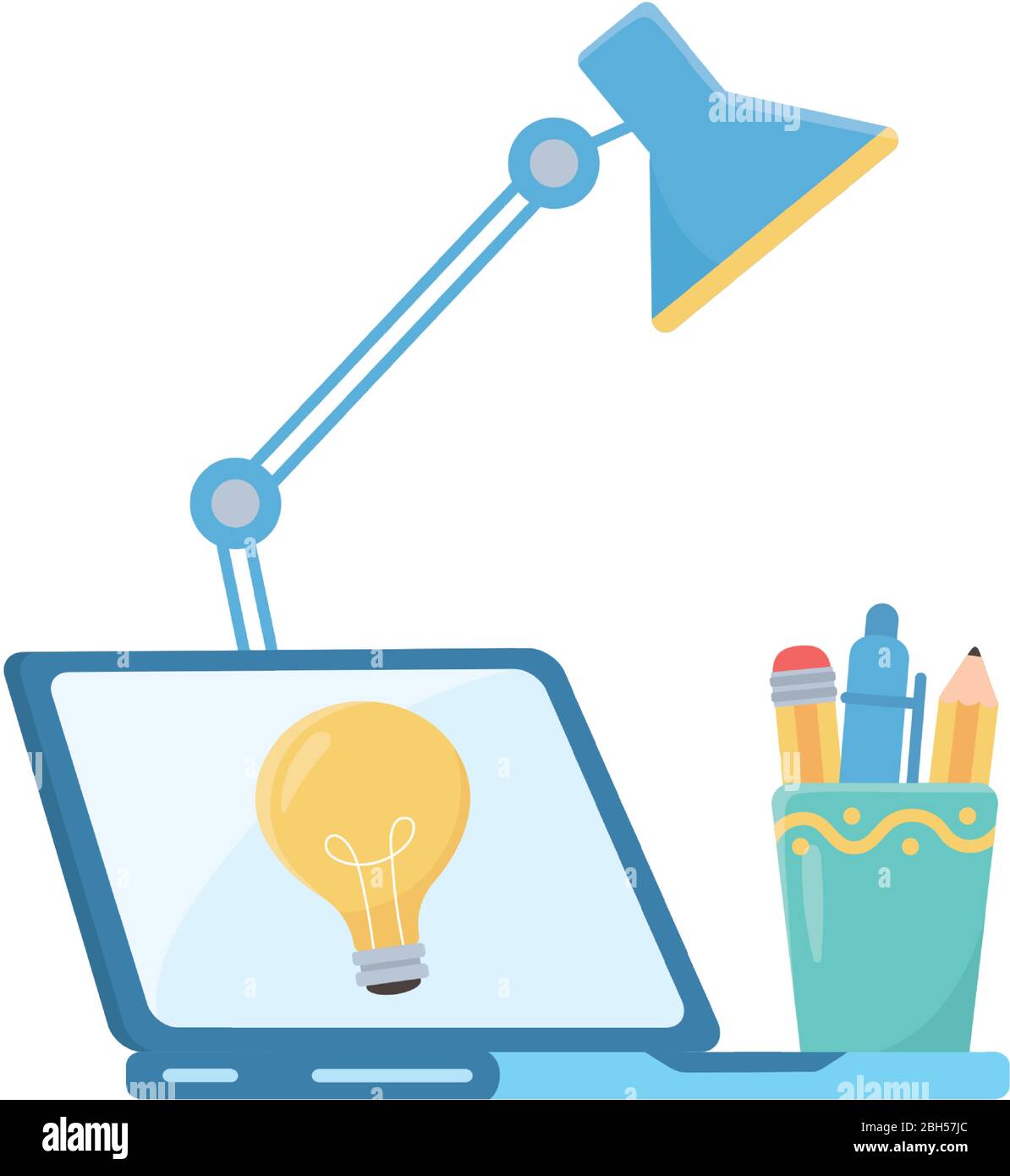 Laptop desk lamp light bulb and pencils mug design, Eduaction class ...