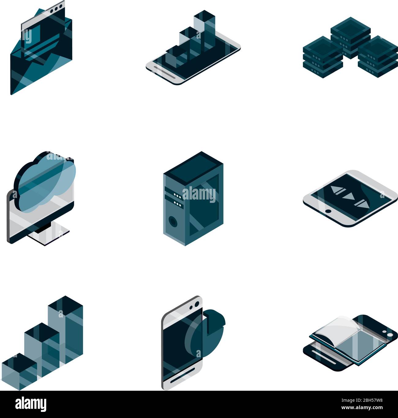 technology device gadget digital isometric isolated icons set vector ...
