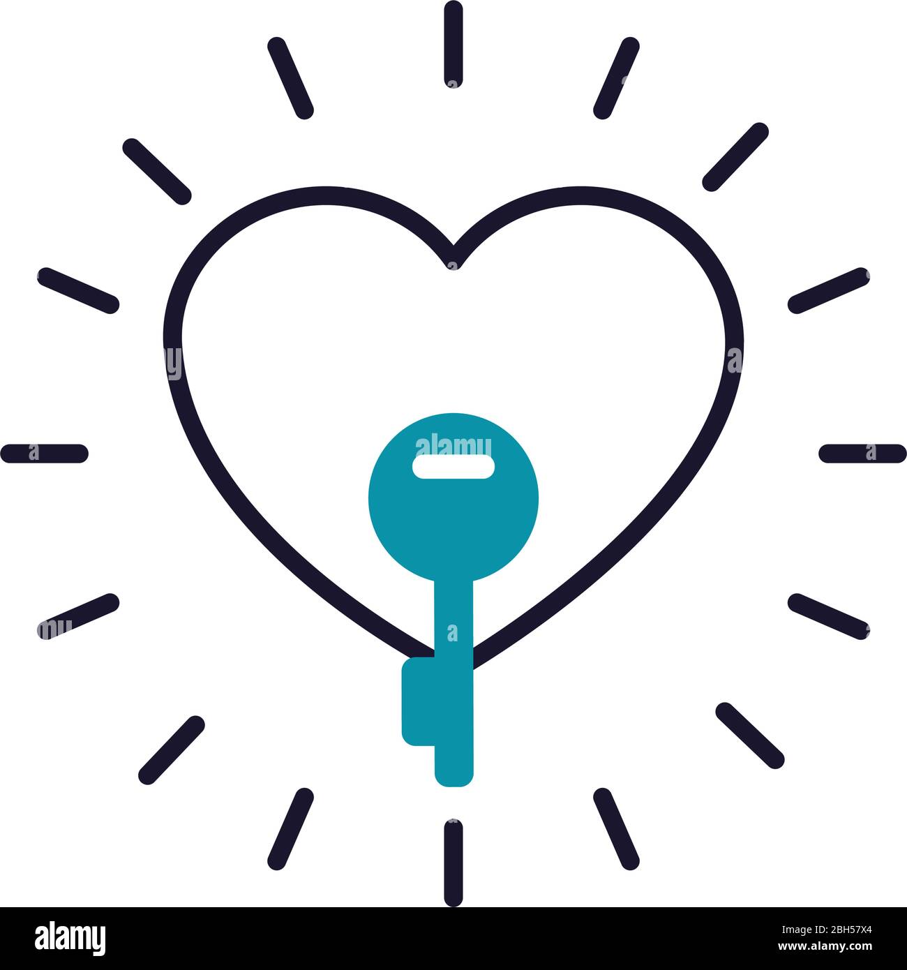 heart with key icon over white background, half color half line style ...