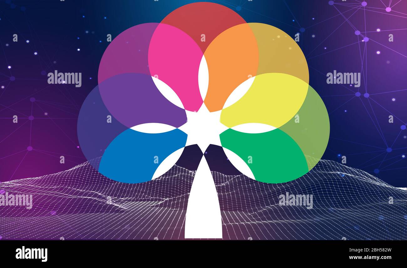 art of rainbow tree on abstract smoke background Stock Vector Image ...