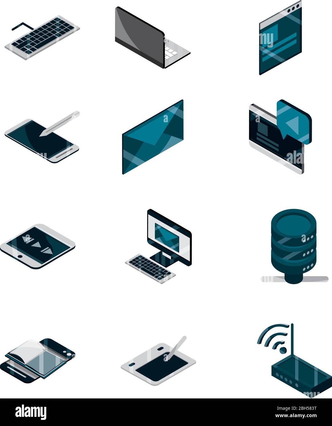 technology device gadget digital isometric isolated icons set vector ...
