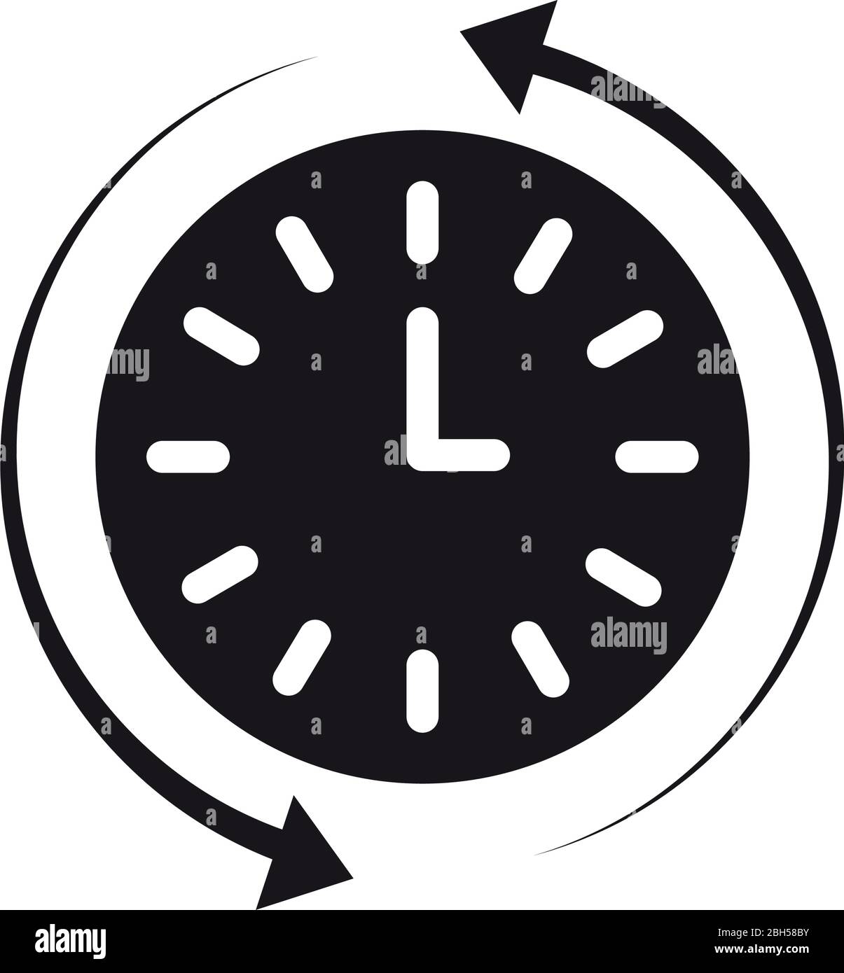 clock and sync arrows around over white background, silhouette style ...