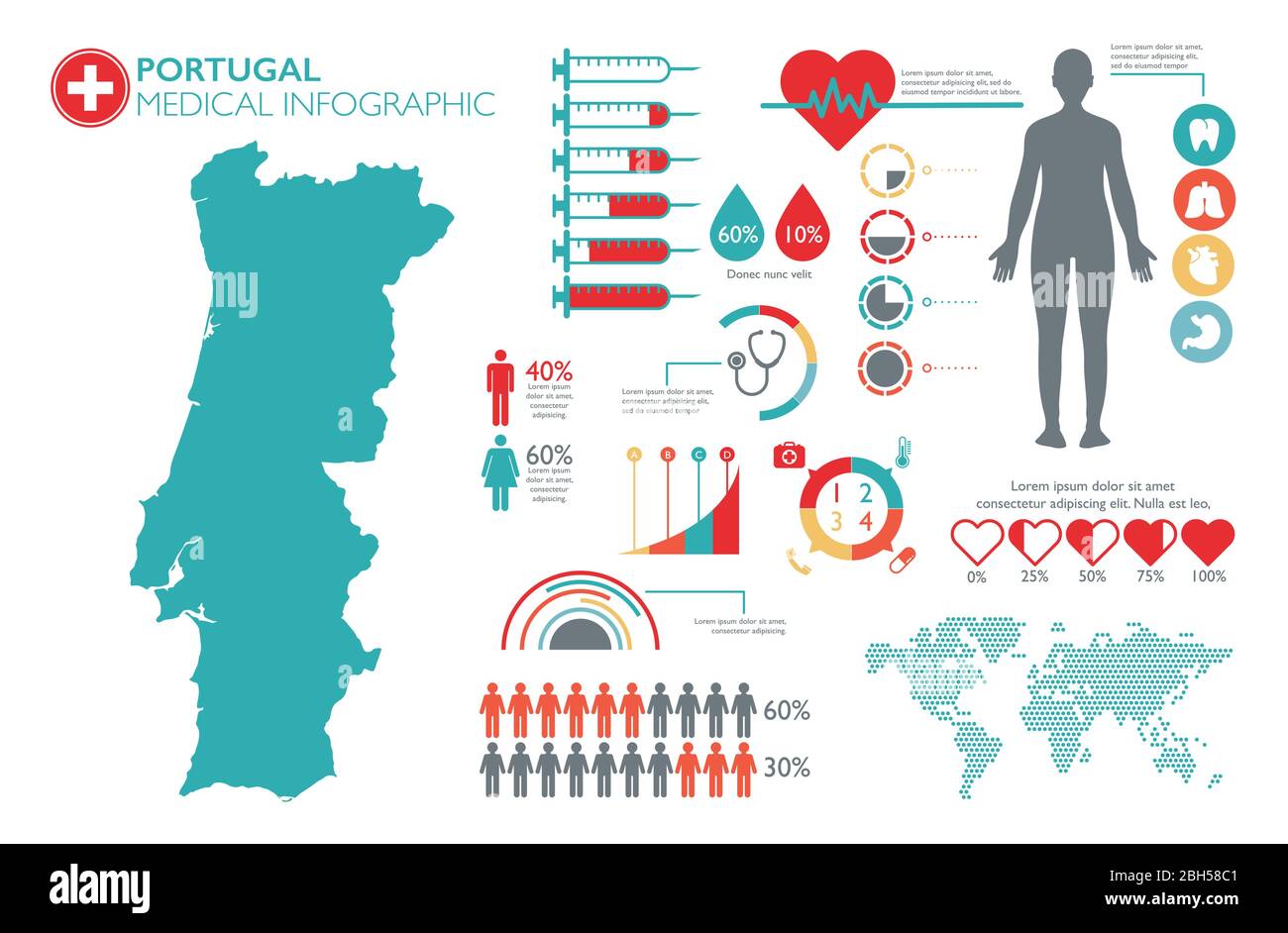Portugal medical healthcare infographic template with map and multiple ...
