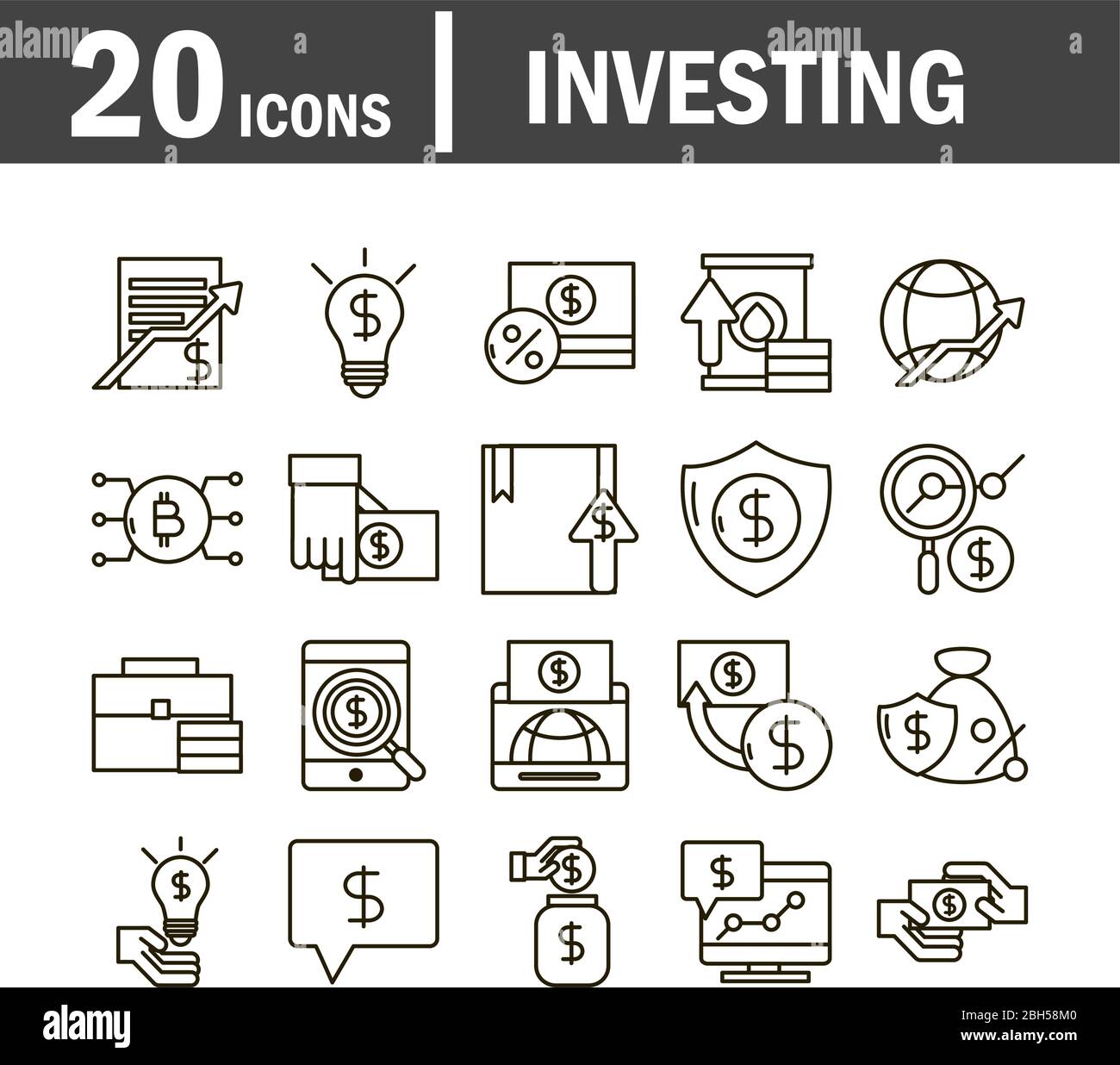 investing business financial economy money icons set vector ...