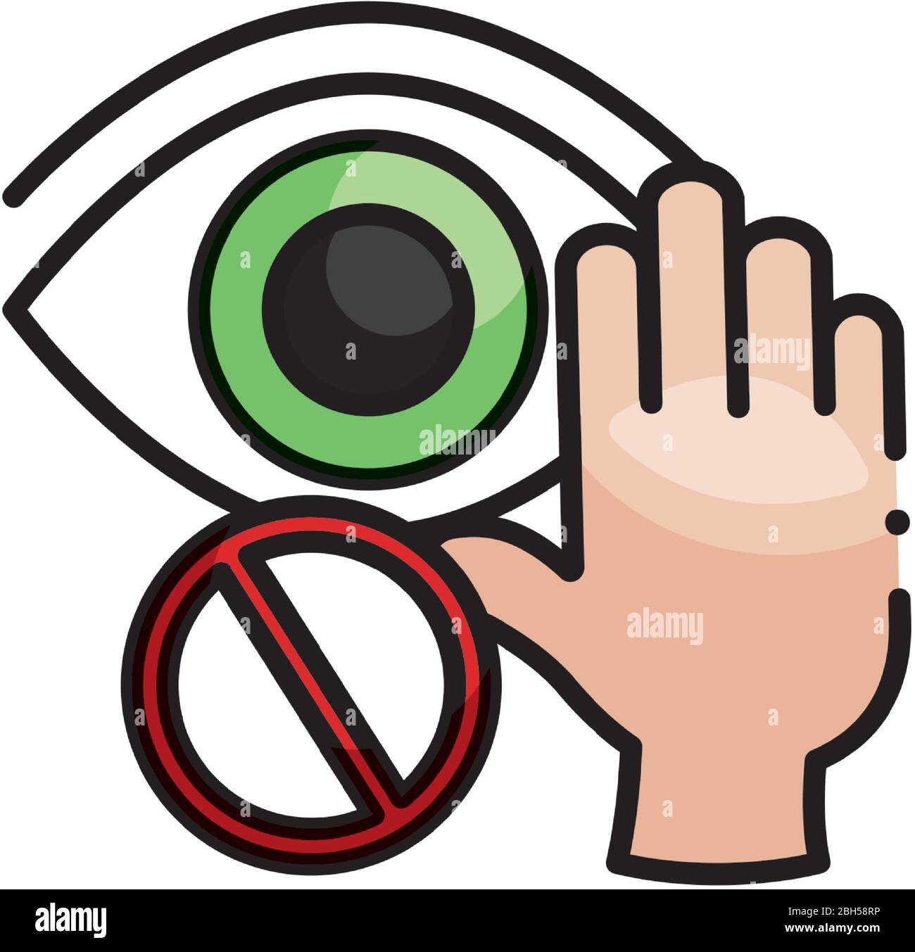 forbidden touch the eyes with the hands over white background, line ...