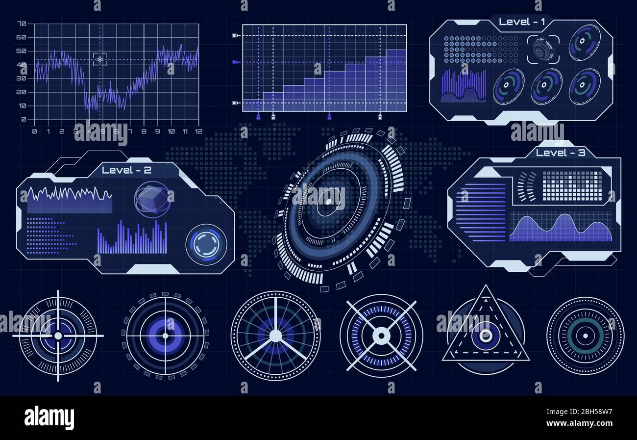 Futuristic hud interface. Technological hud hologram, loading diagnostic display, digital ...