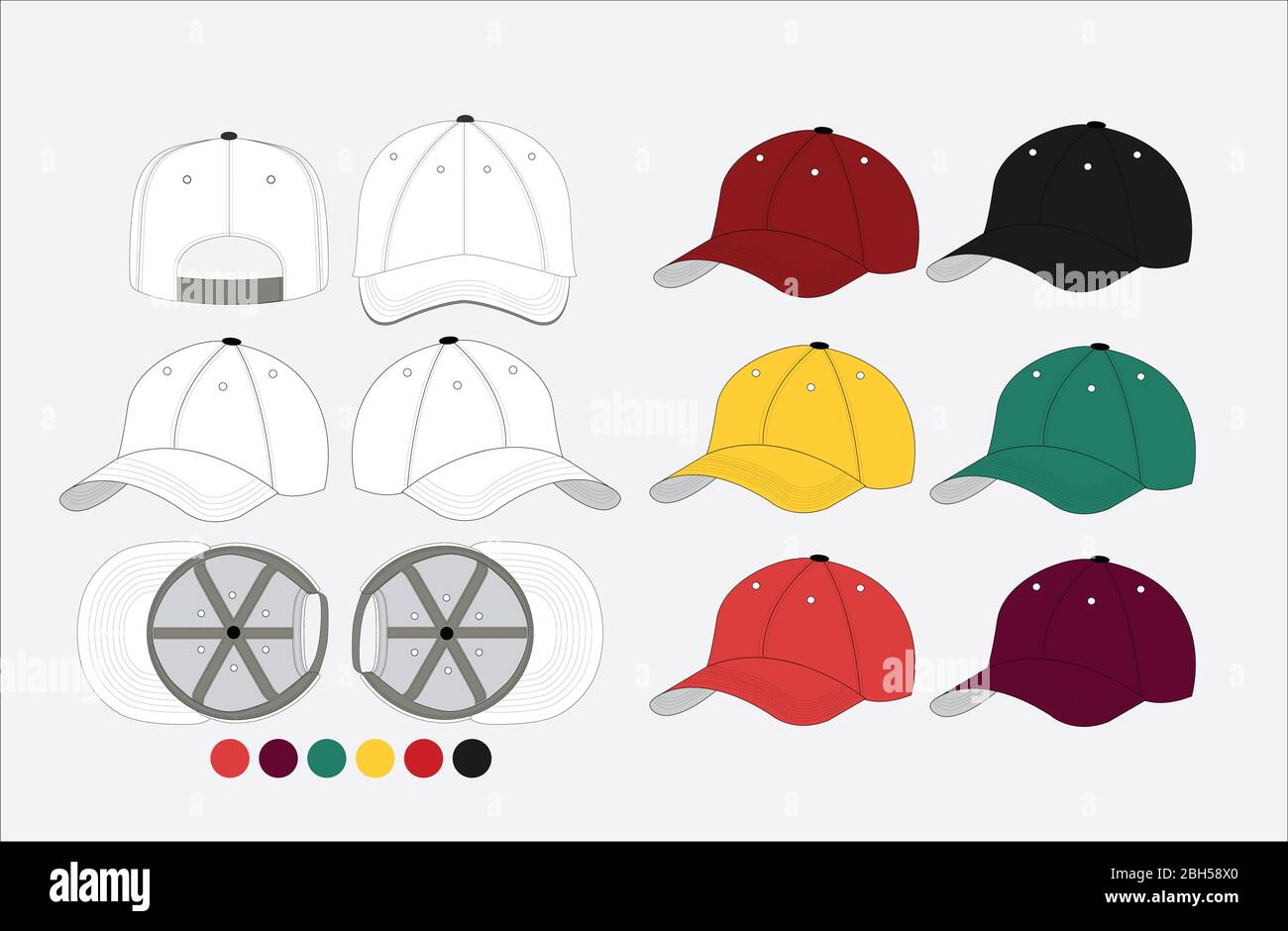 Classic Sports Cap Flat Illustration Tech Pack Stock Vector Image & Art ...