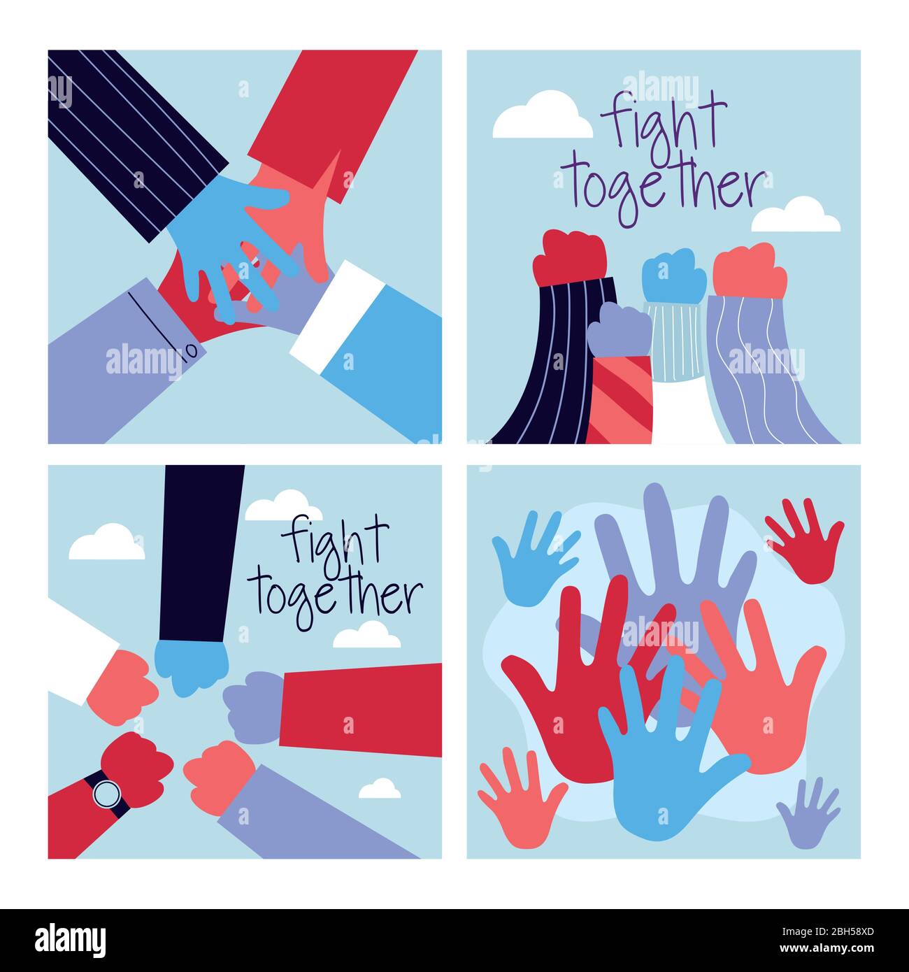 poster with fists of the hands up in fight sign, fighting coronavirus ...