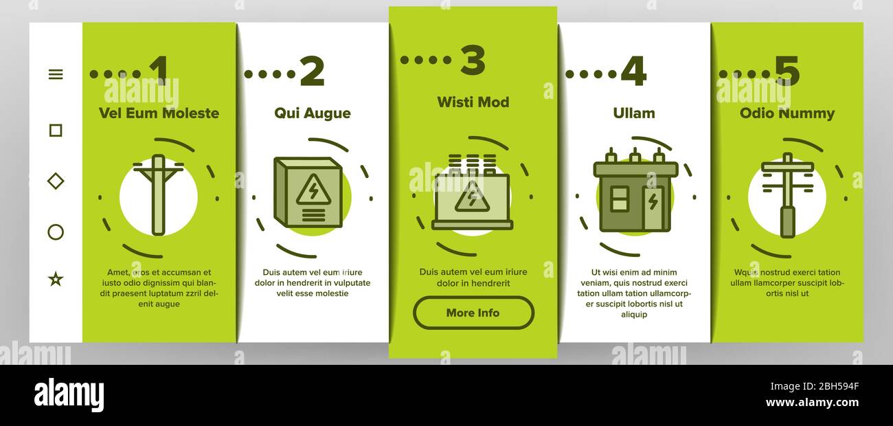 Power Line Electricity Onboarding Icons Set Vector Stock Vector Image ...