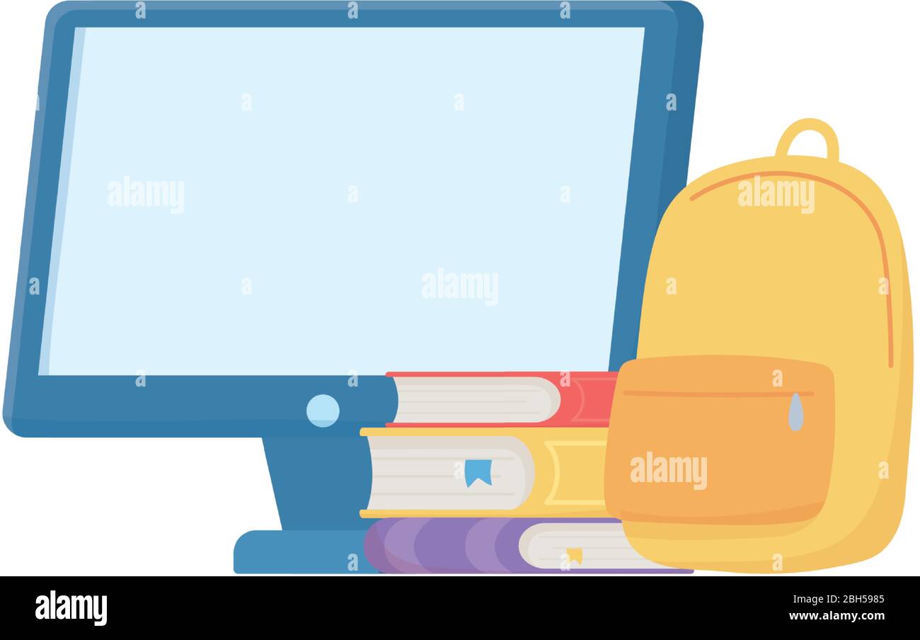 School books computer and bag design, Eduaction class lesson knowledge ...