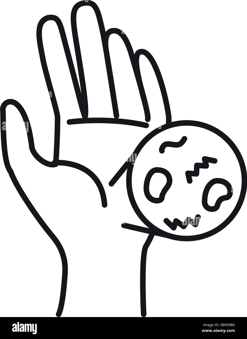 hand with germs icon over white background, line style, vector ...