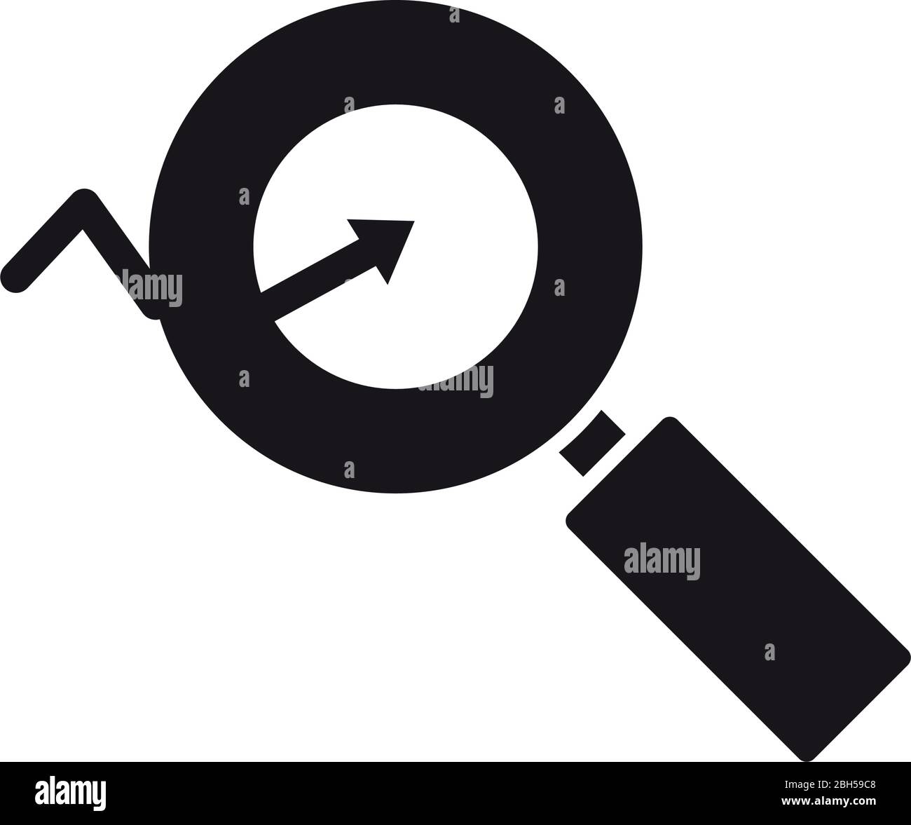 descending arrow and magnifying glass over white background, silhouette ...