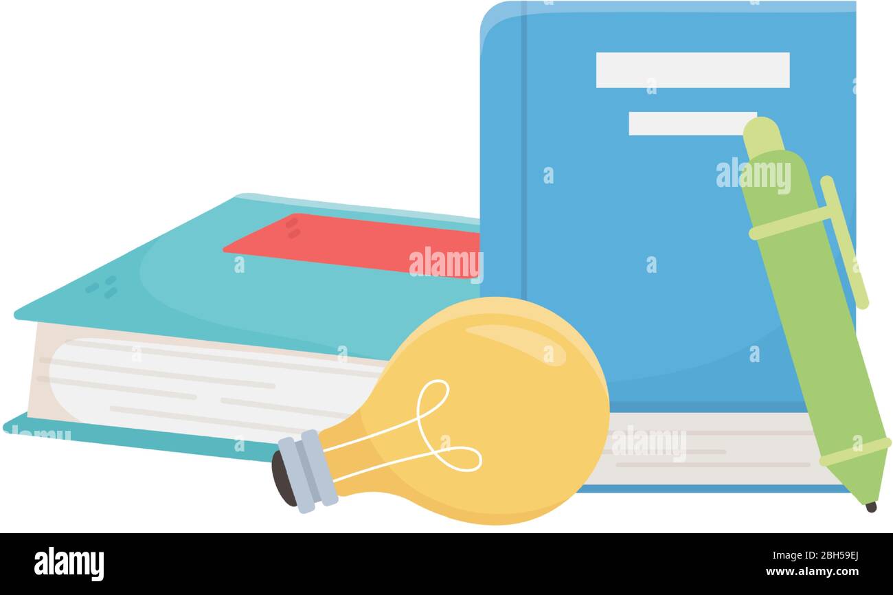 School books pen and light bulb design, Eduaction class lesson ...