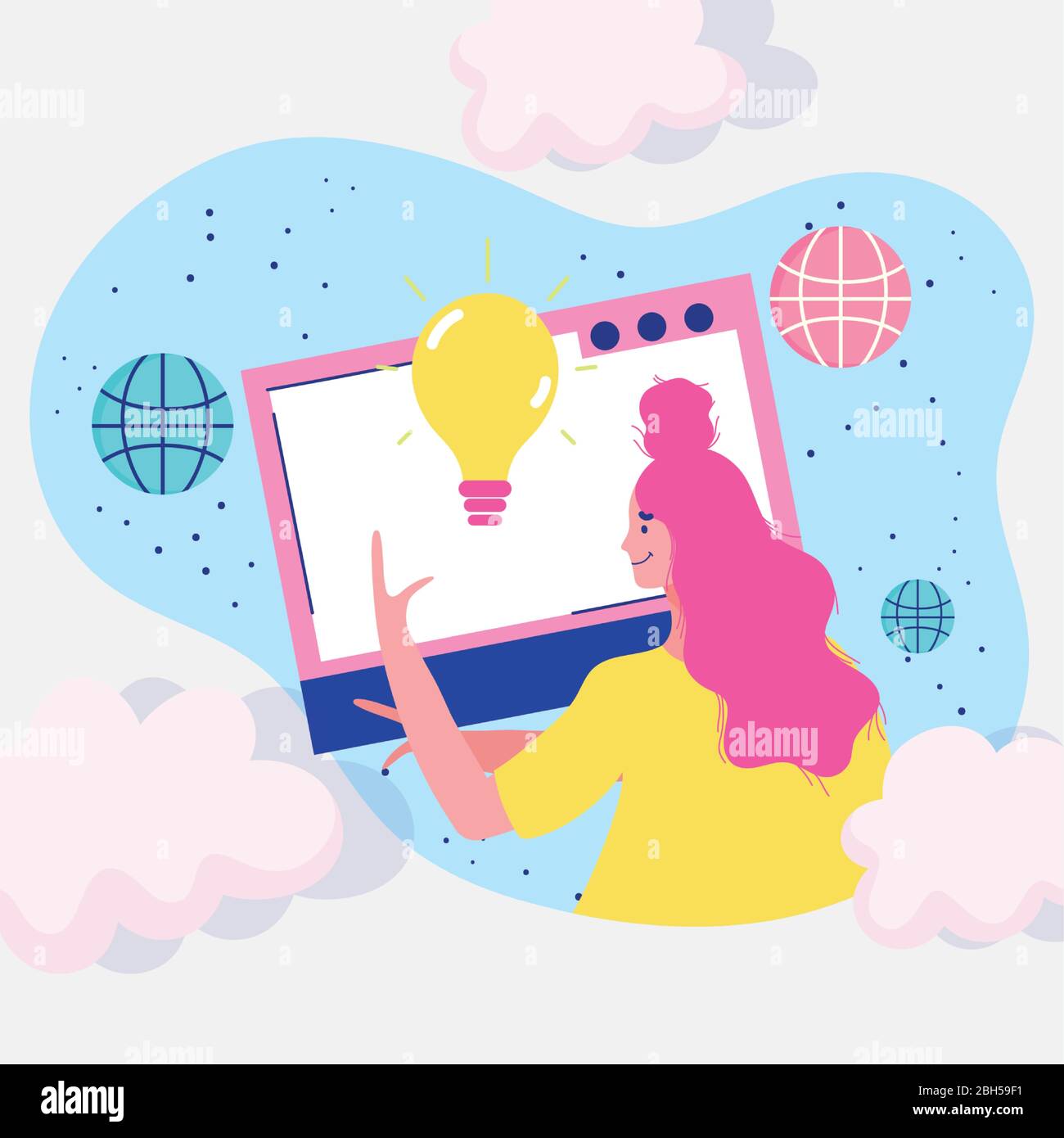meeting online, woman website idea connection digital cartoon vector ...
